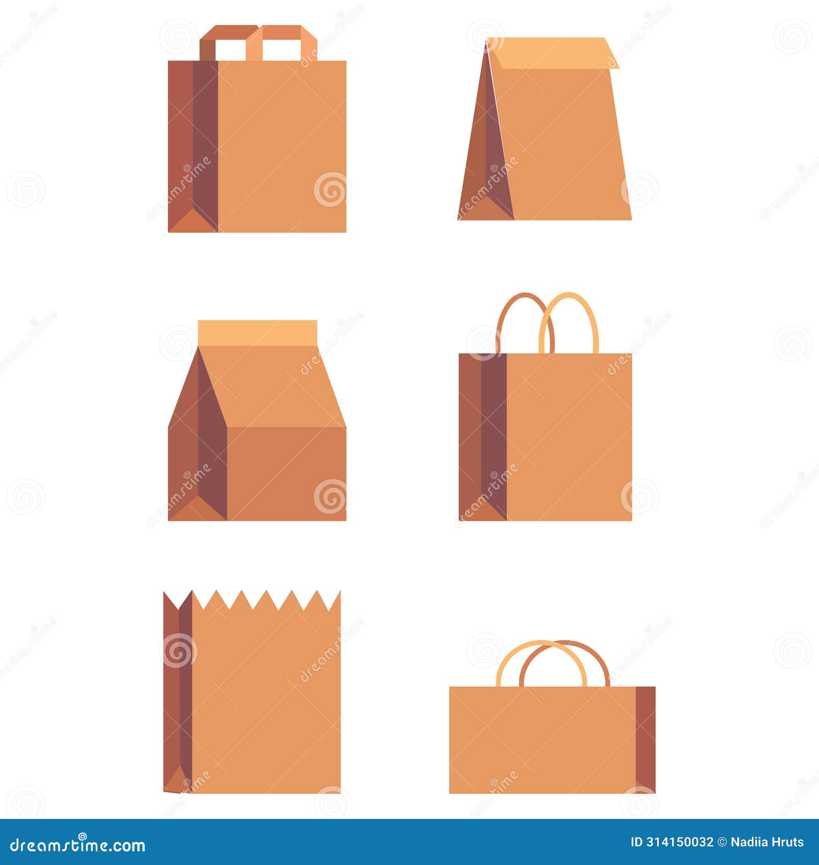 Paper Bags Set. Isolated on White Background. Vector Illustration Stock ...