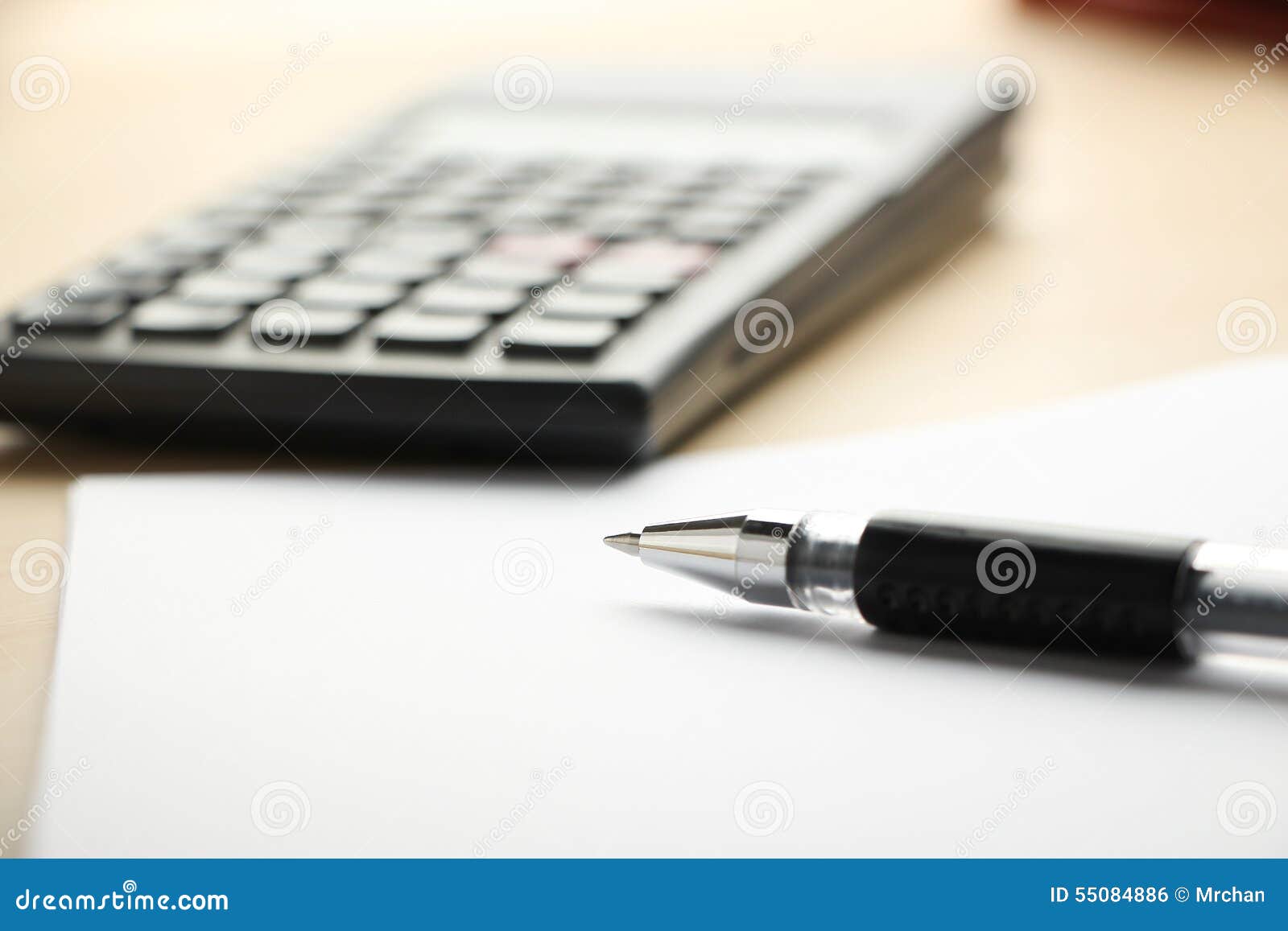 Paper Ball Pen and Calculator Stock Photo - Image of paper, coffee ...