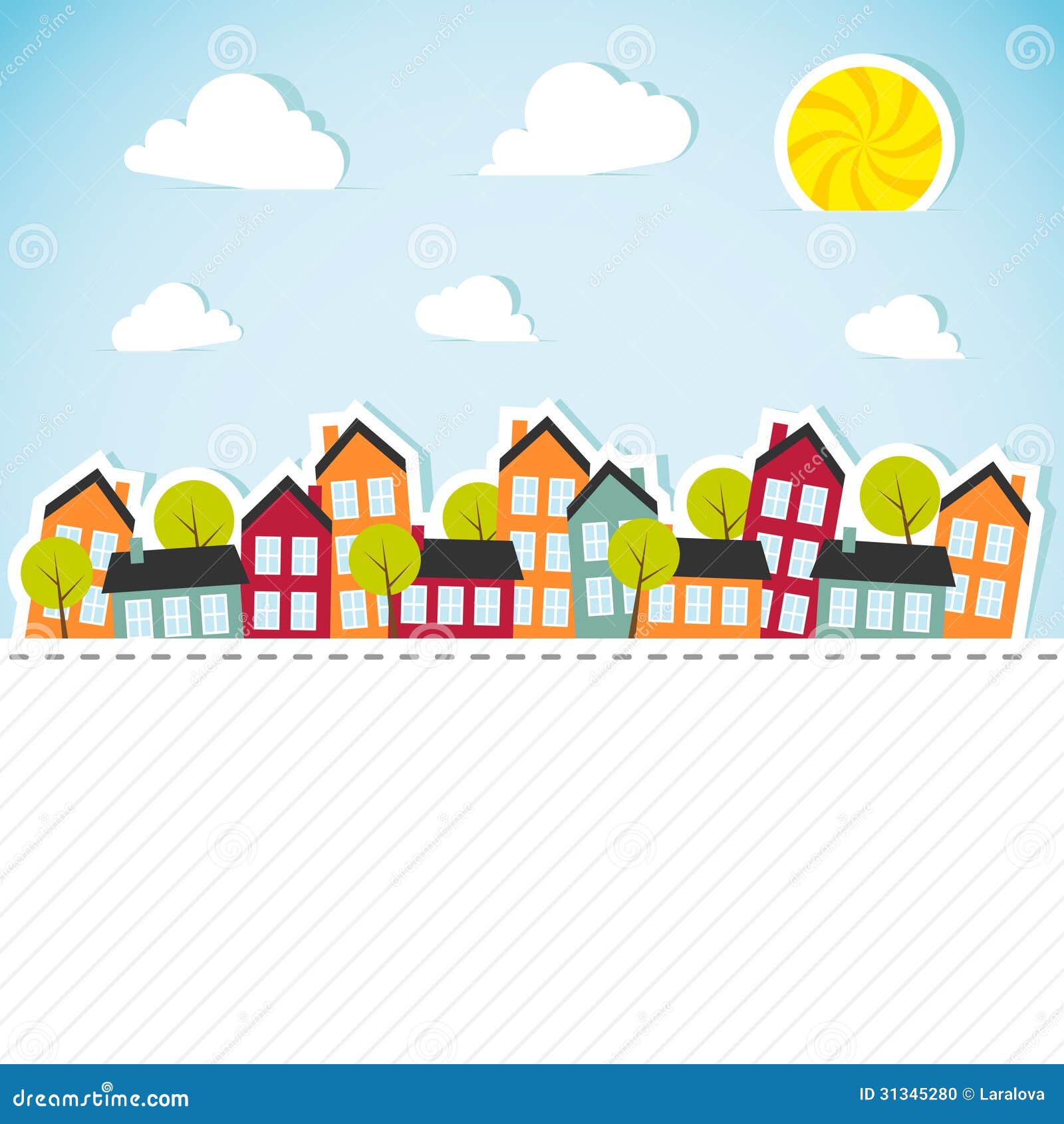 Small Town Urban Landscape Background In Flat Cartoon Vector ...