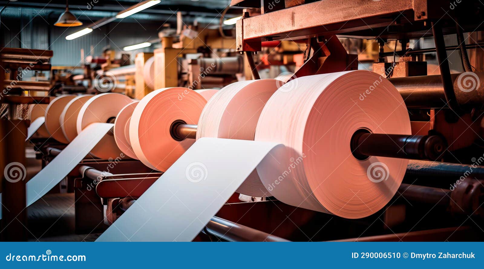 Paper Being Produced in a Mill with Machines Converting Pulp into Rolls ...