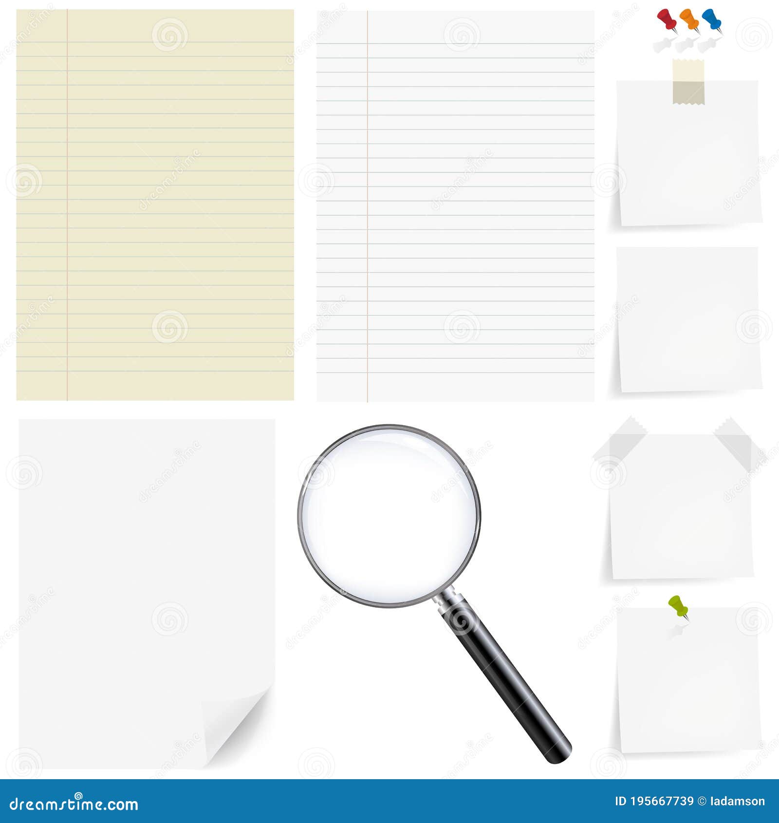 Paper Big Set with Magnifying Stock Vector - Illustration of ...