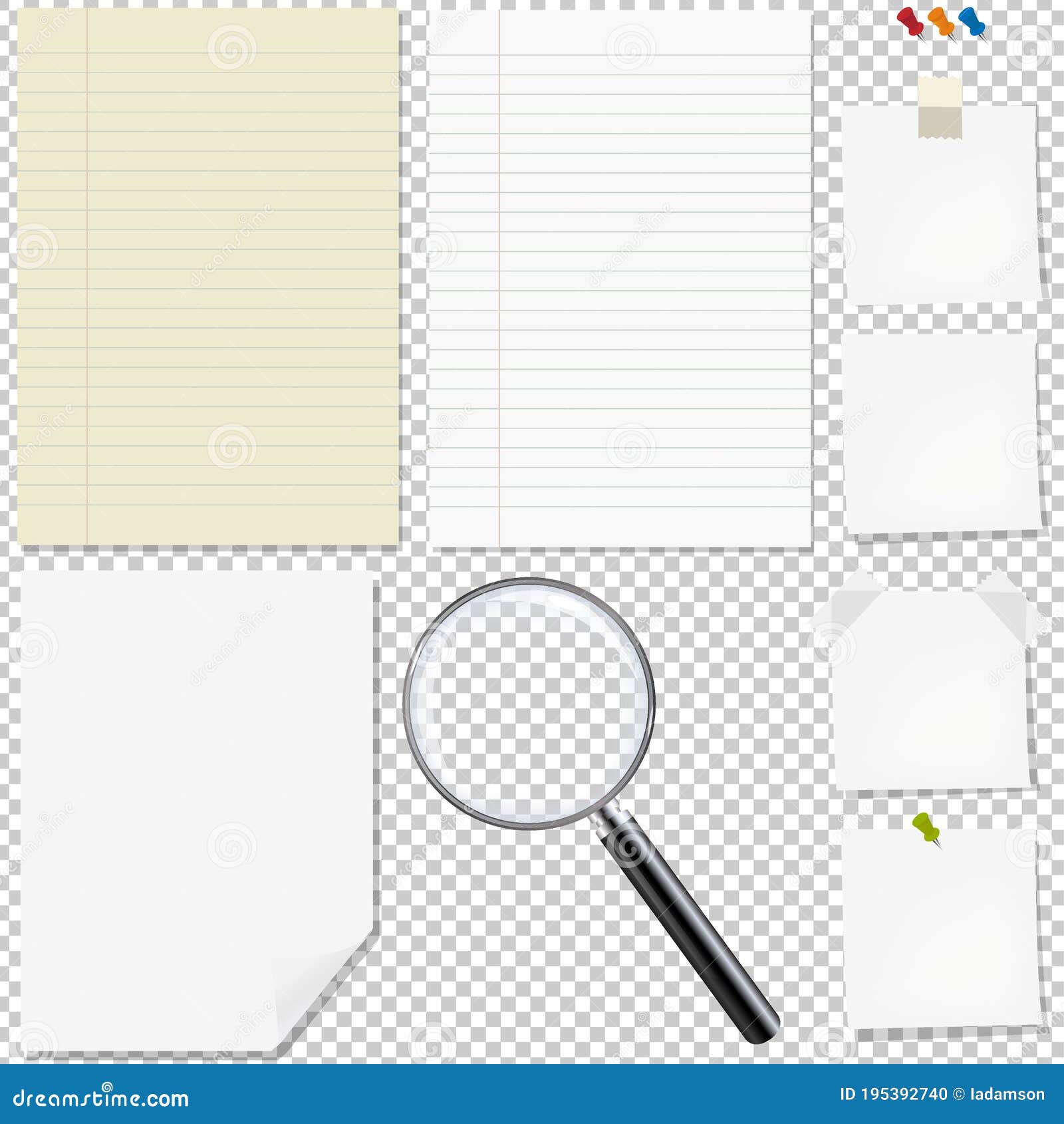 Paper Big Set with Magnifying Stock Vector - Illustration of realistic ...