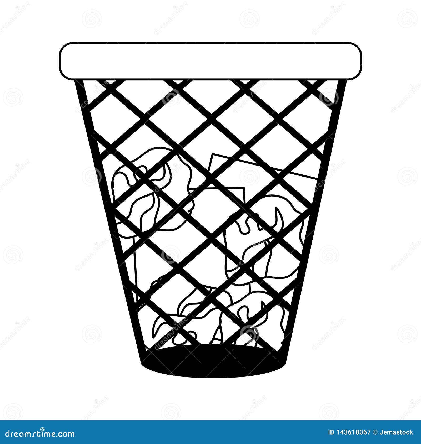 Paper Bin Isolated in Black and White Stock Vector - Illustration of ...