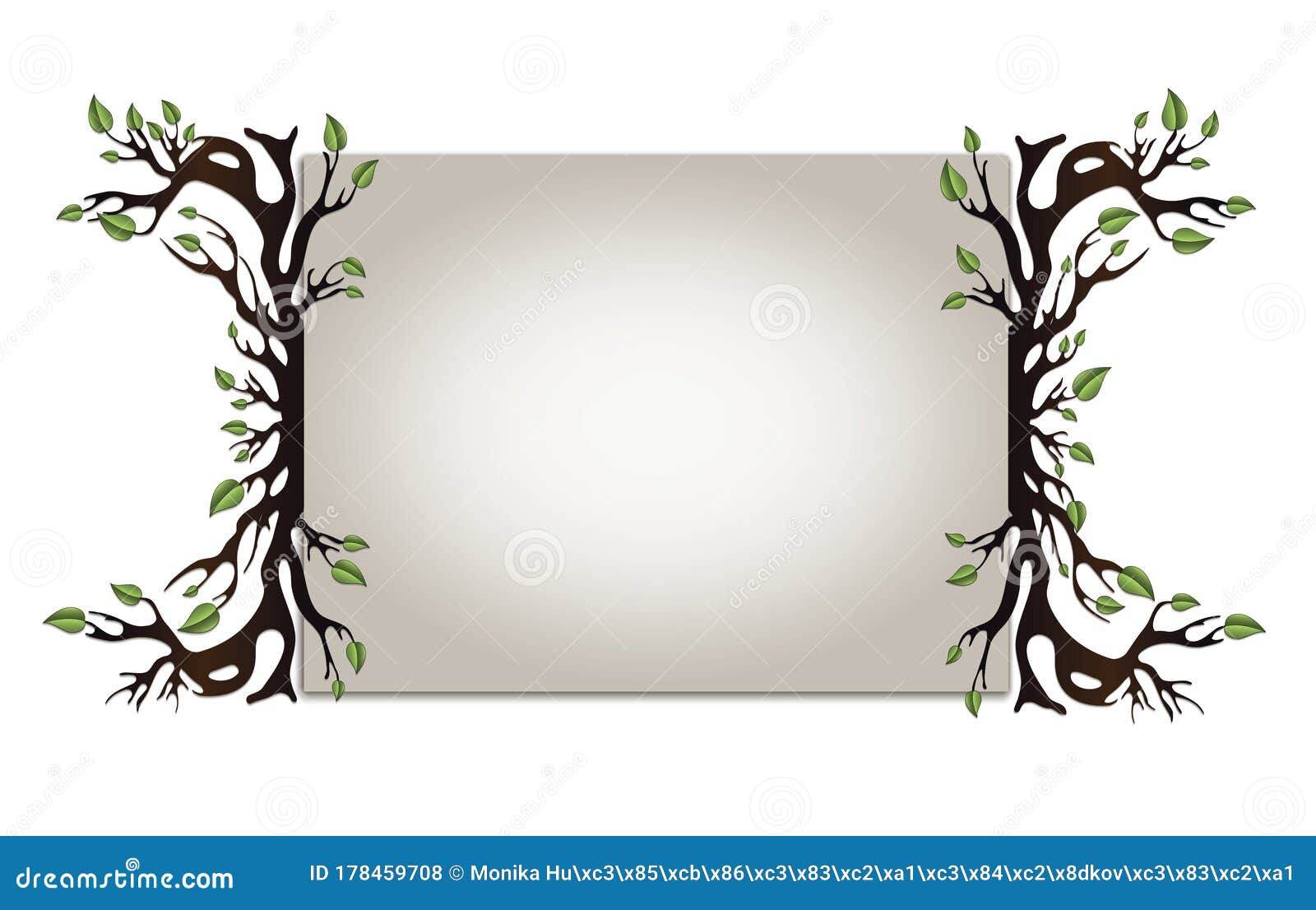 Paper Board With Frame With Tree With Leaves And Roots, Blank ...