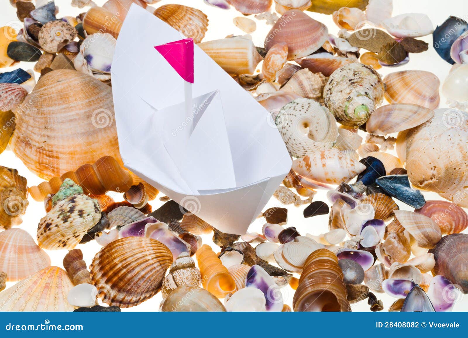 Paper Boat On Background From Sea Shells Stock Photo - Image of paper ...