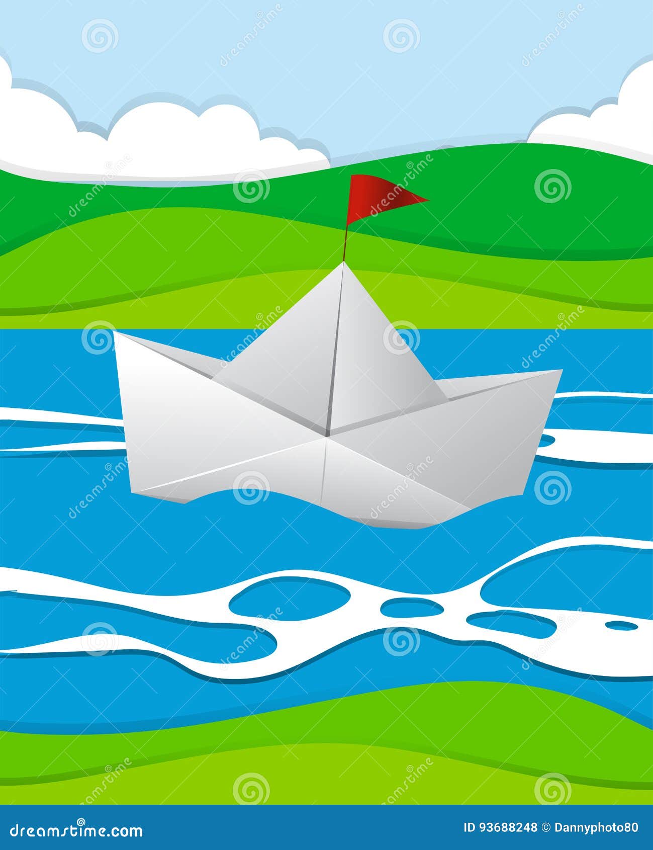 Paper Boat Floating in the River Stock Vector - Illustration of scenery ...