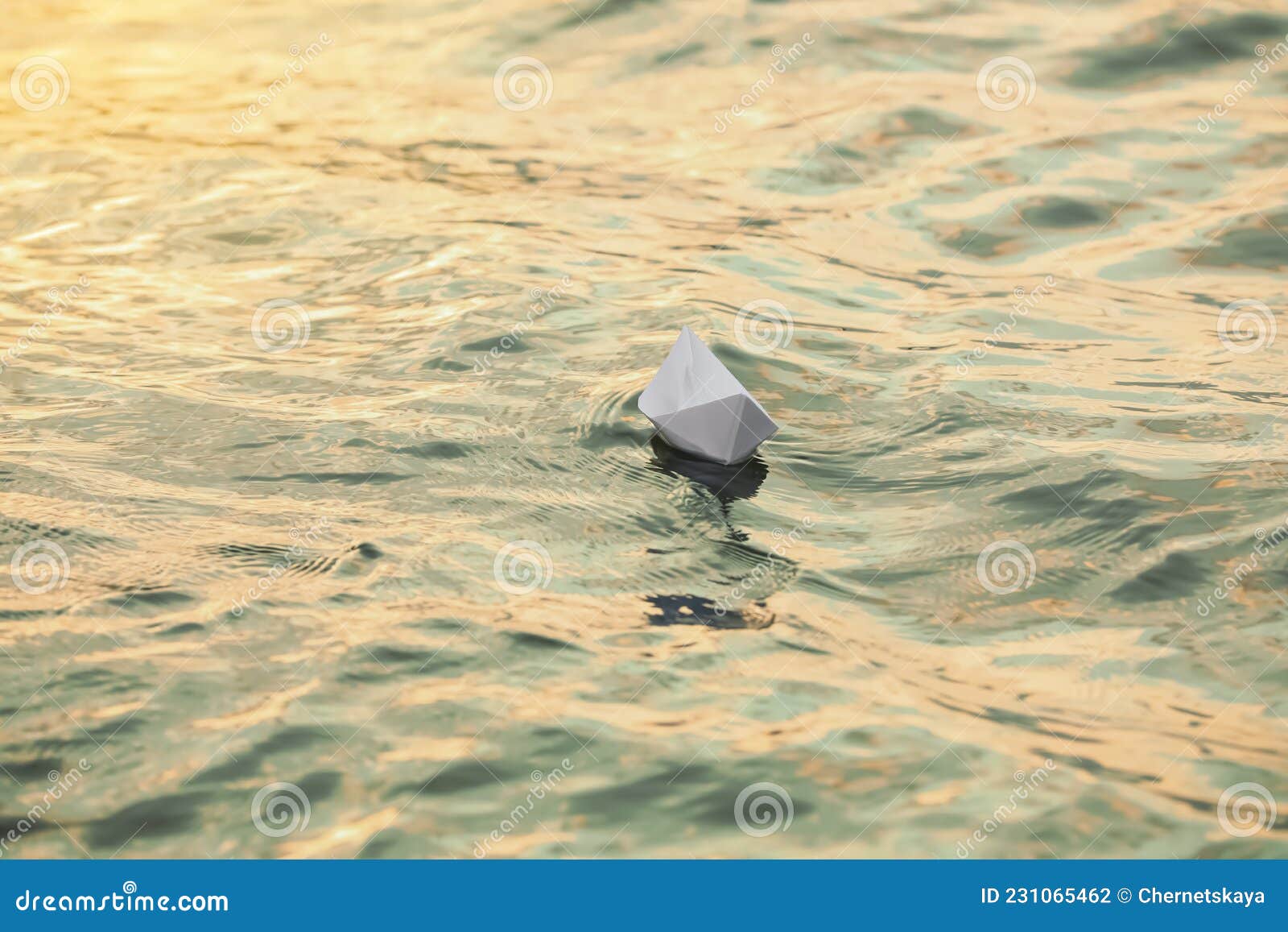 Paper Boat Floating on Water Outdoors. Space for Text Stock Photo ...