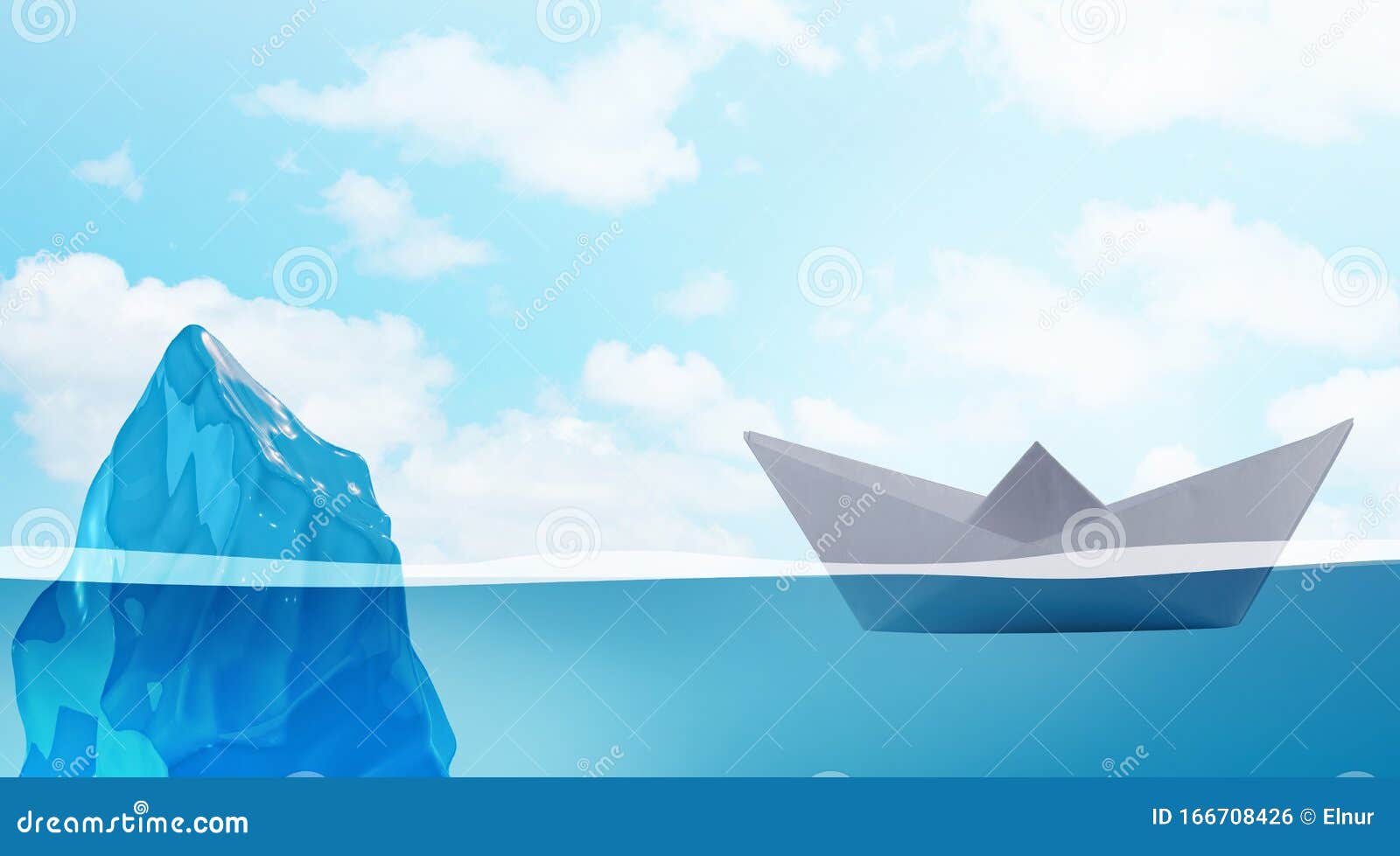 Paper Boat almost Hitting Iceberg - 3d Rendering Stock Illustration ...