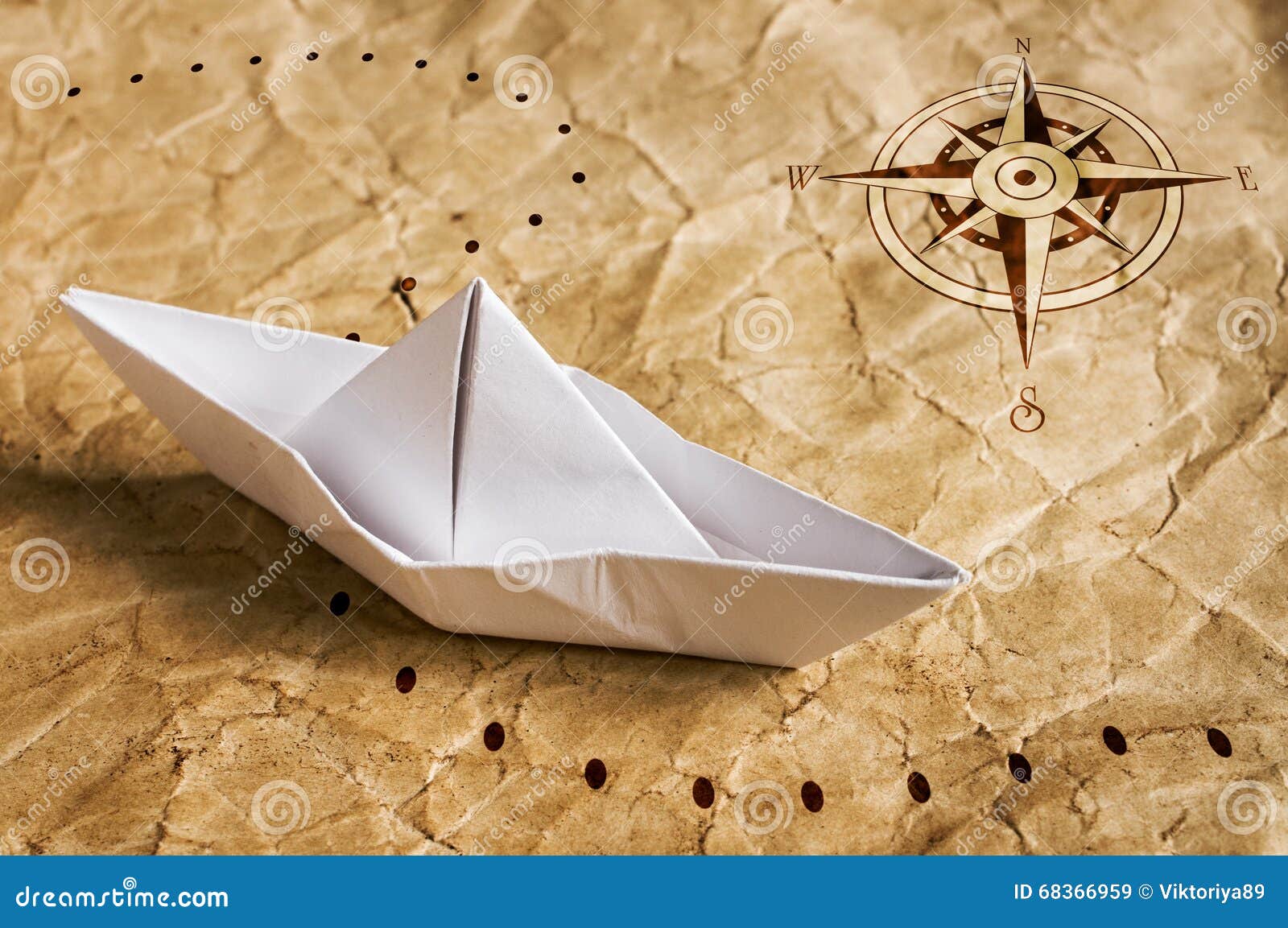 Paper boat on the old map stock image. Image of travel - 68366959