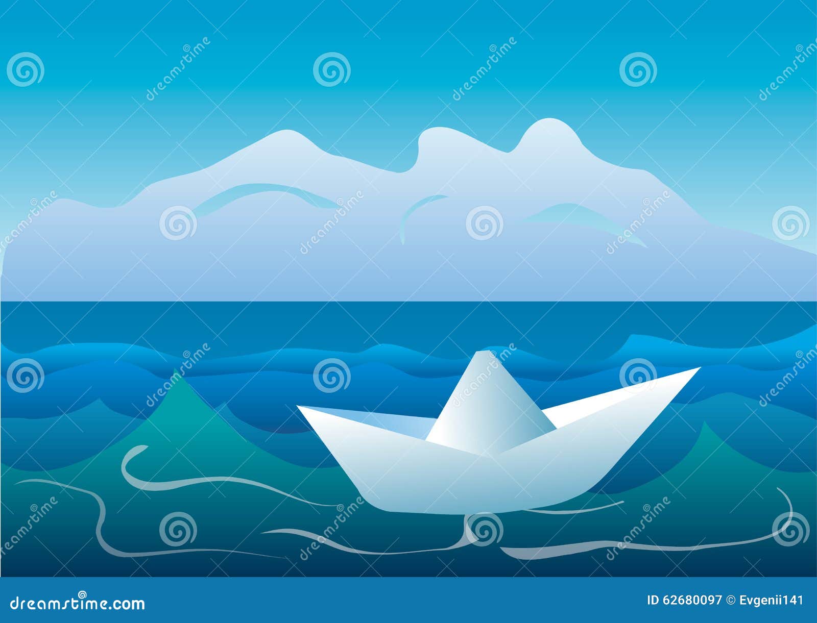 Paper boat on the sea. stock illustration. Illustration of ship - 62680097