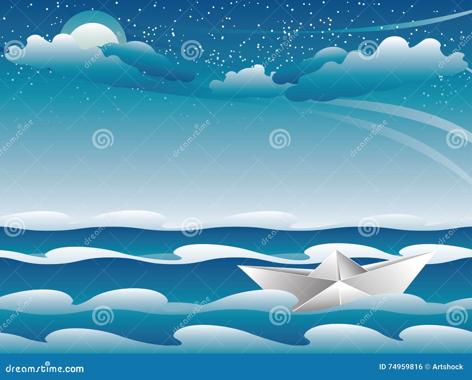 Paper Boat in the Sea stock vector. Illustration of transportation ...