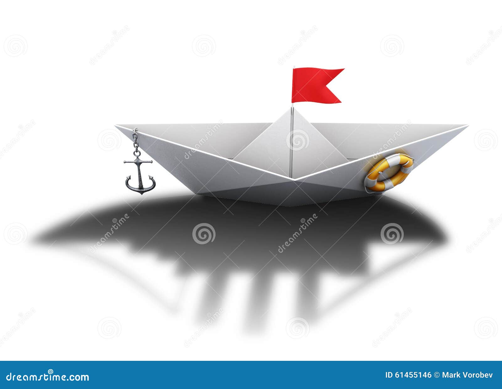 Paper Boat with the Shadow of a Large Ship. 3d. Stock Illustration ...
