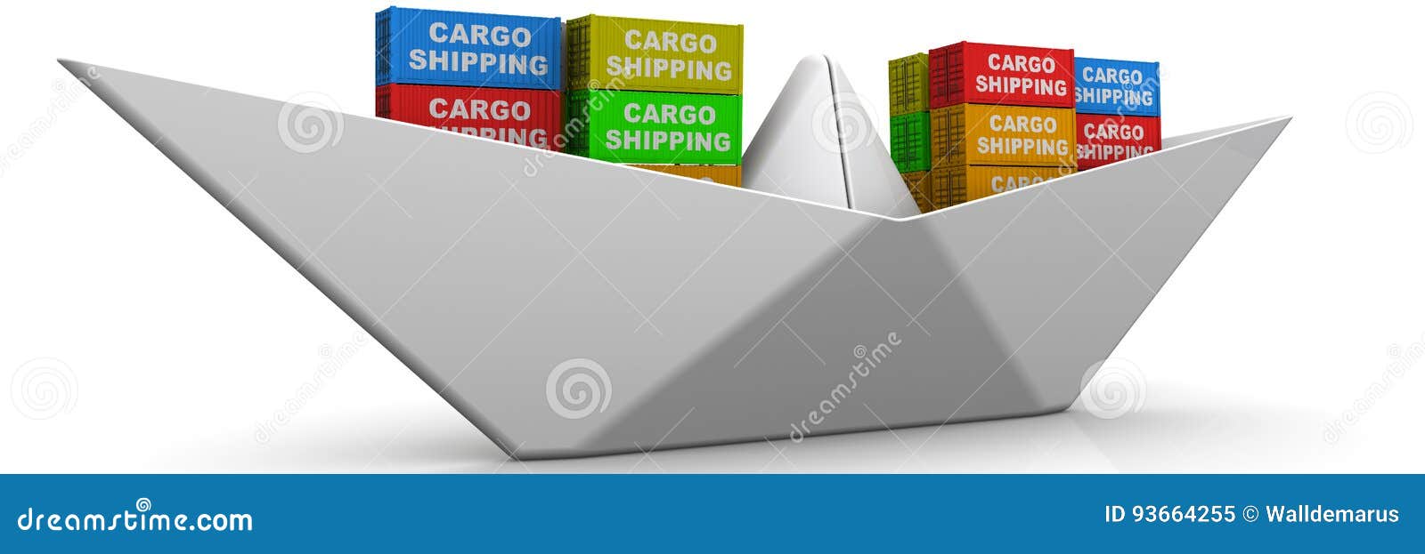 Paper Boat with Shipping Containers Stock Illustration - Illustration ...