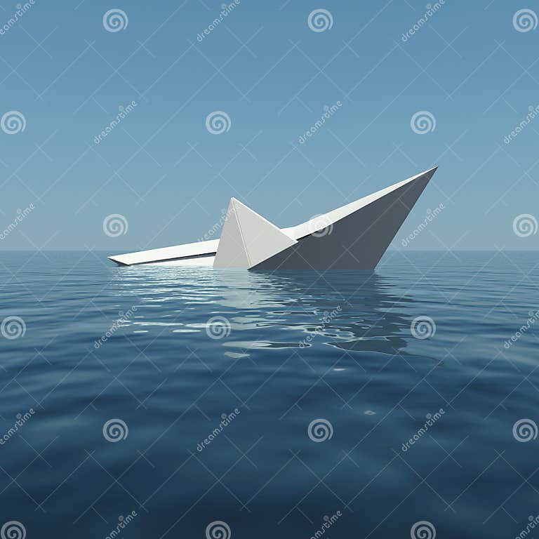 Paper Boat is Sinking into the Sea Stock Illustration - Illustration of ...
