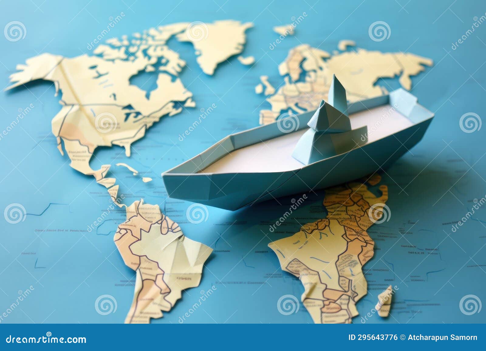 Paper Boat on the World Map Paper, Travel Concept Stock Illustration ...