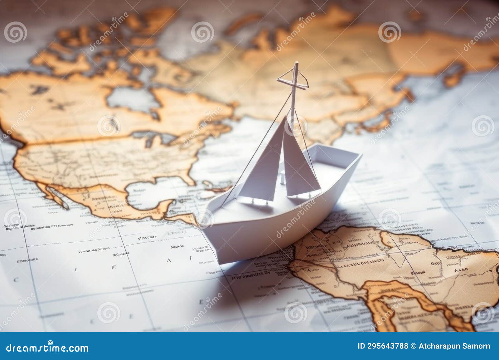 Paper Boat on the World Map Paper, Travel Concept Stock Illustration ...