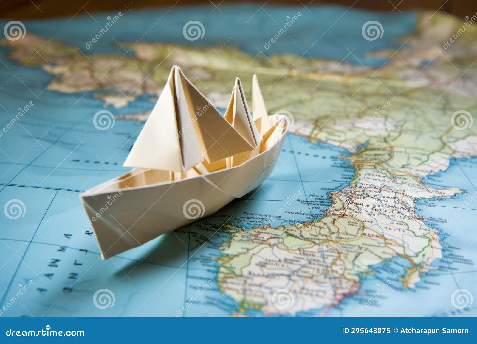 Paper Boat on the World Map Paper, Travel Concept Stock Illustration ...