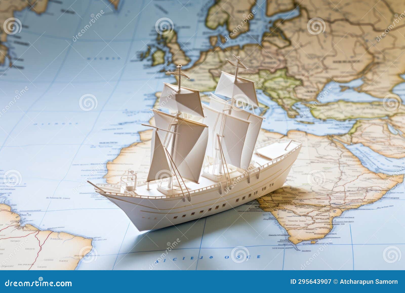 Paper Boat on the World Map Paper, Travel Concept Stock Illustration ...