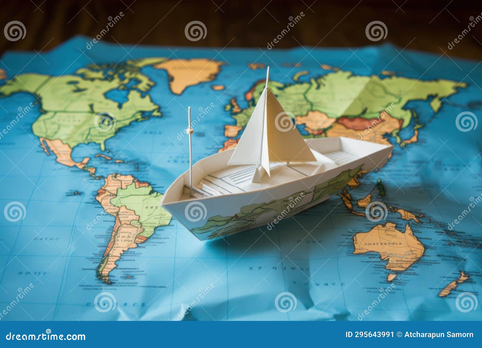 Paper Boat on the World Map Paper, Travel Concept Stock Illustration ...