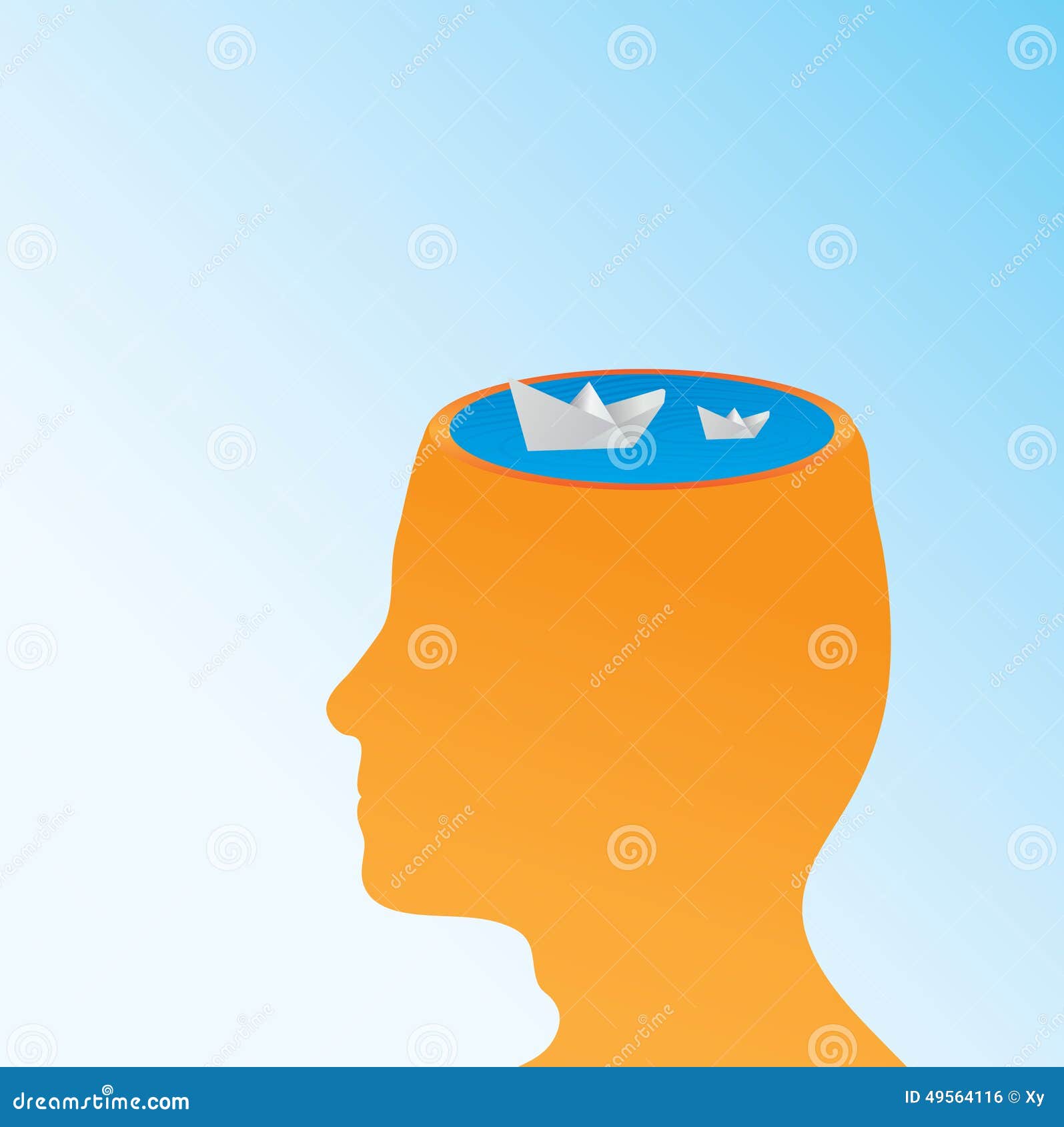 Paper boats in human head stock vector. Illustration of floating - 49564116