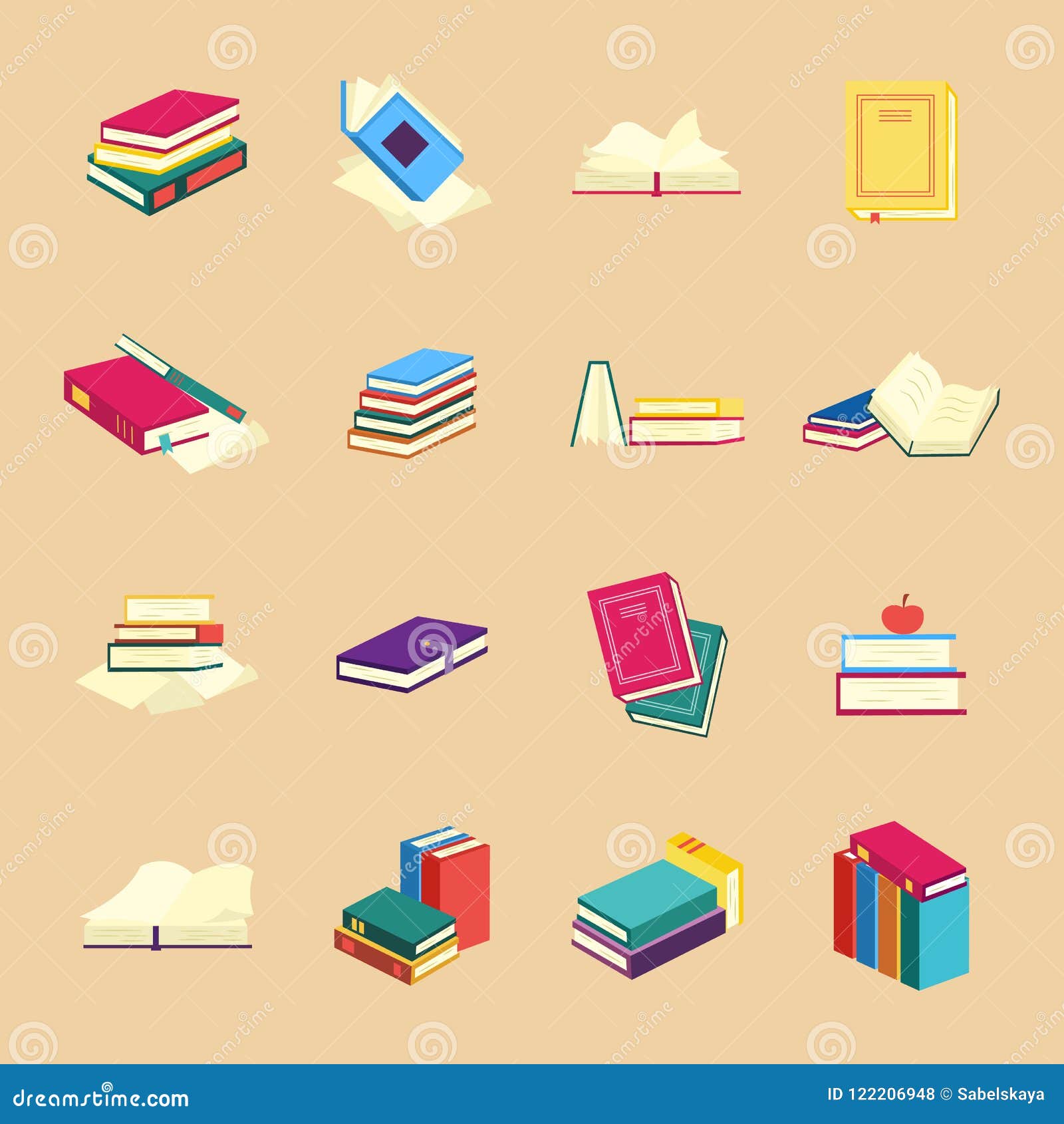 Paper Books with Colorful Covers Set with Various Close and Open ...