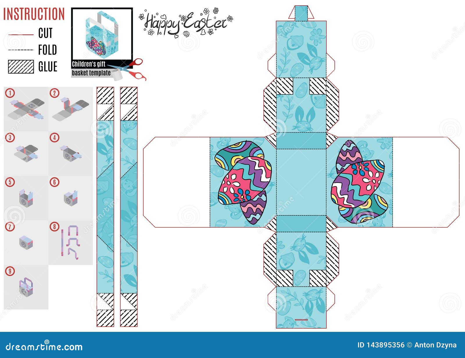 Paper Box Template for Easter Holiday with Chicken Eggs Stock ...
