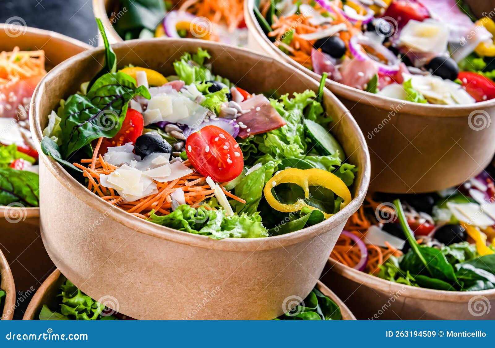 Paper Boxes with Pre-packaged Vegetable Salads Ready for Sale Stock ...