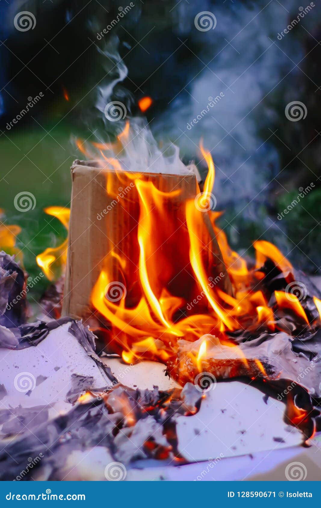 Paper burning outdoors. stock image. Image of paper - 128590671