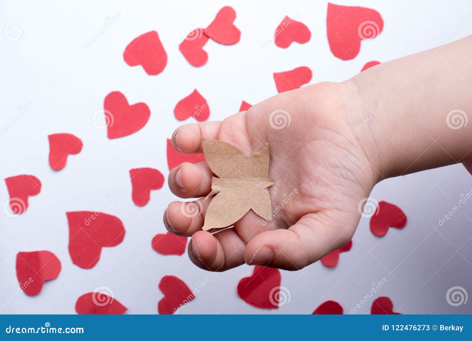 Paper Butterfly and Paper Hearts in Hand Stock Image - Image of romance ...