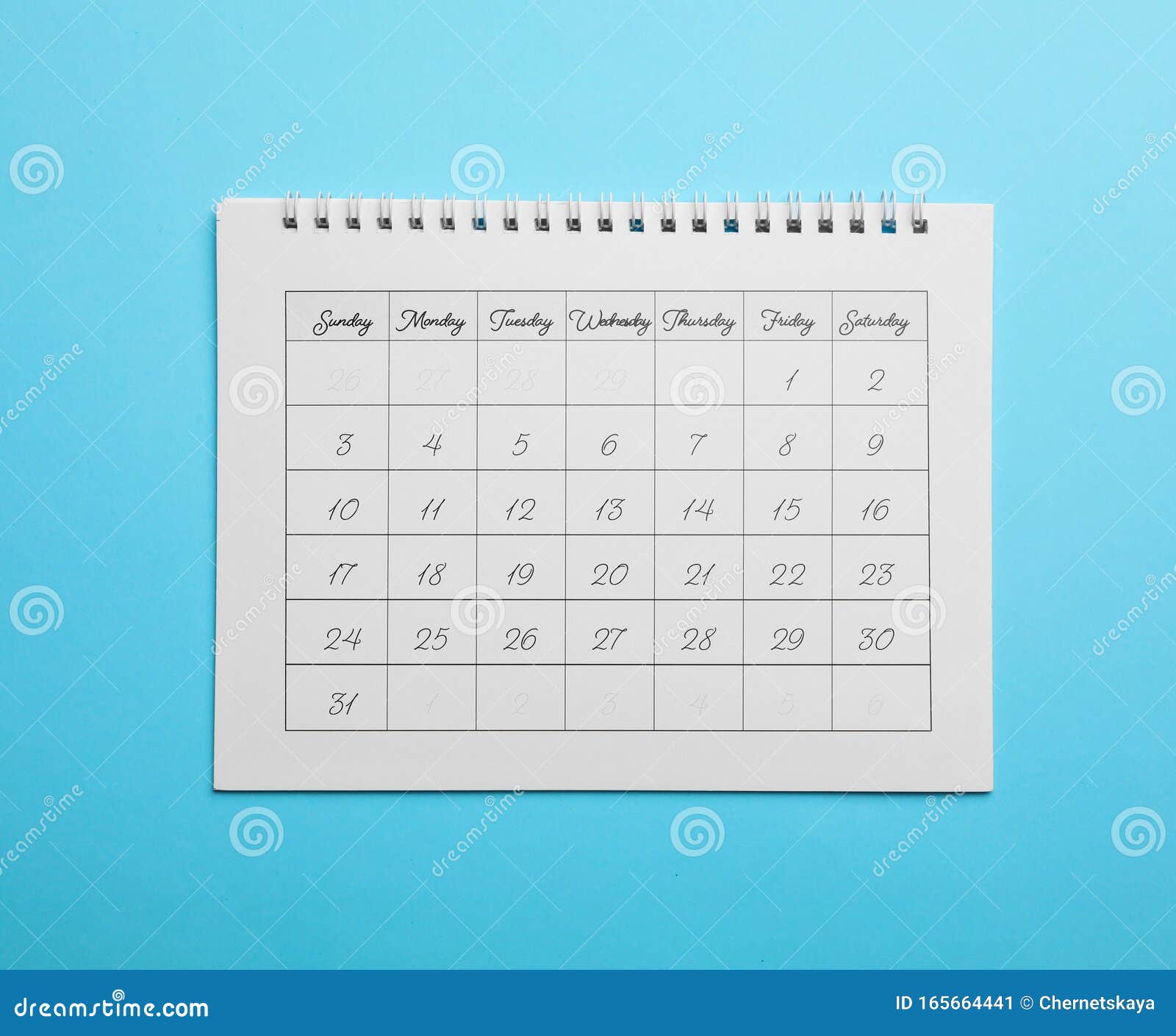 Paper Calendar on Light Blue, Top View Stock Image - Image of memo ...