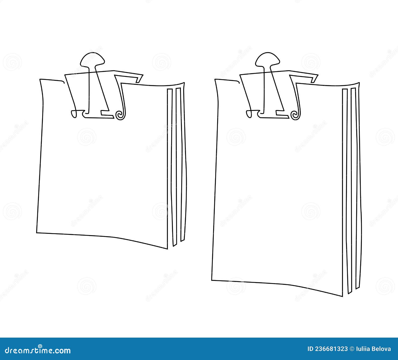 Paper Card Banner with Paper Binder Clip. Continuous Line Drawing Stock ...