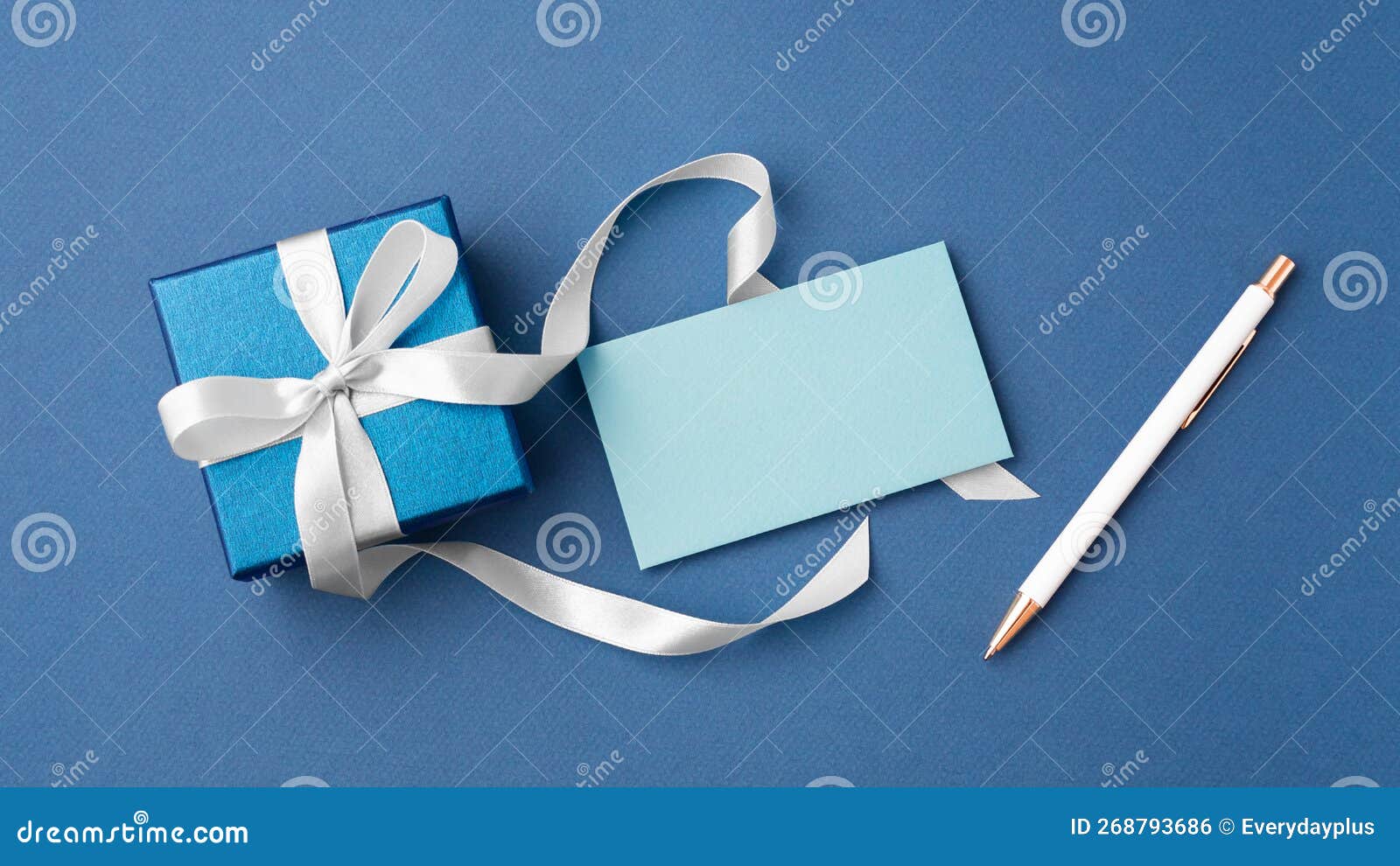 Paper Card and Gift Box with White Bow Ribbon, Mockup Stock Photo ...