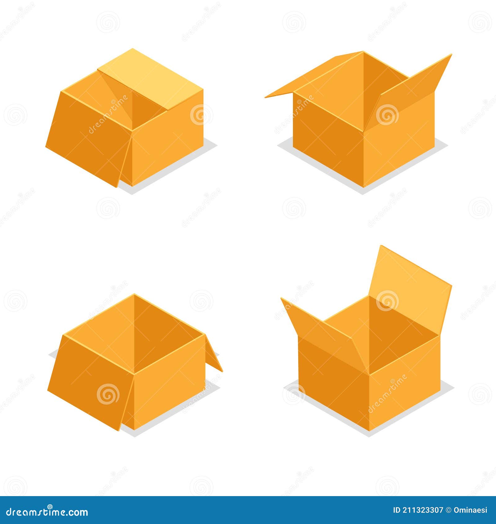 Paper Cardboard Package Boxes Isometric Open Empty Pack Box Isolated ...