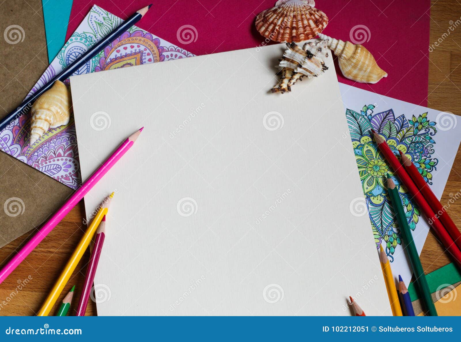 Paper and colored pencils stock image. Image of drawing - 102212051
