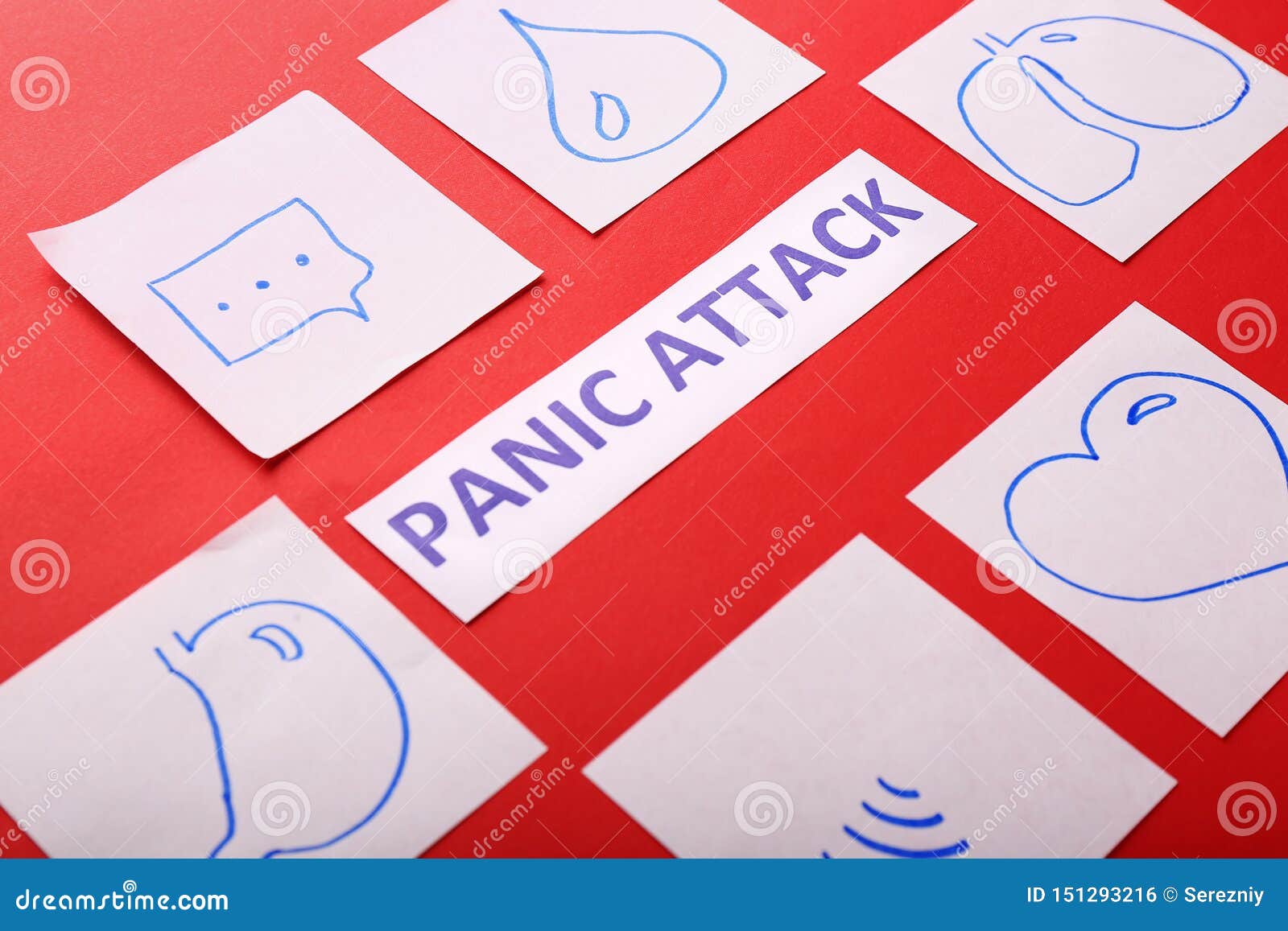 Paper Cards with Different Drawings and Text PANIC ATTACK on Color ...
