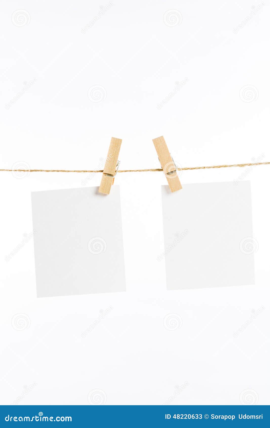 Paper Cards Hanging Rope Isolated Stock Image - Image of paper, clamp ...