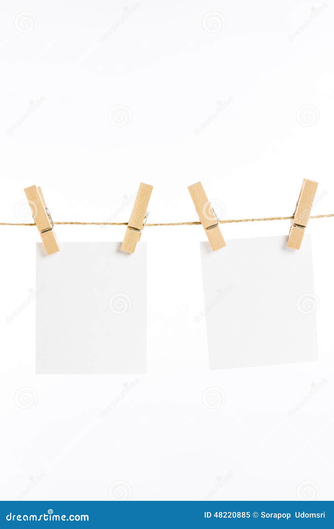 Paper Cards Hanging Rope Isolated Stock Image - Image of card, postcard ...