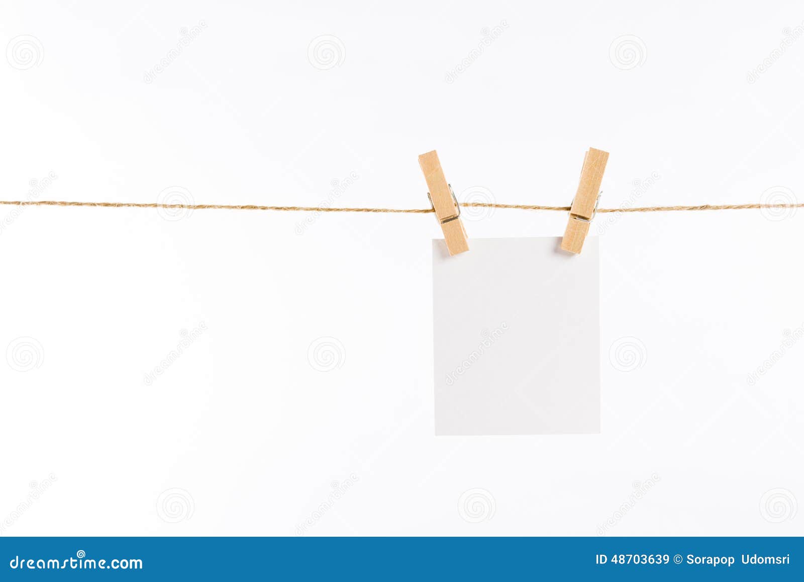 Paper Cards Hanging Rope Isolated Stock Image - Image of rope ...