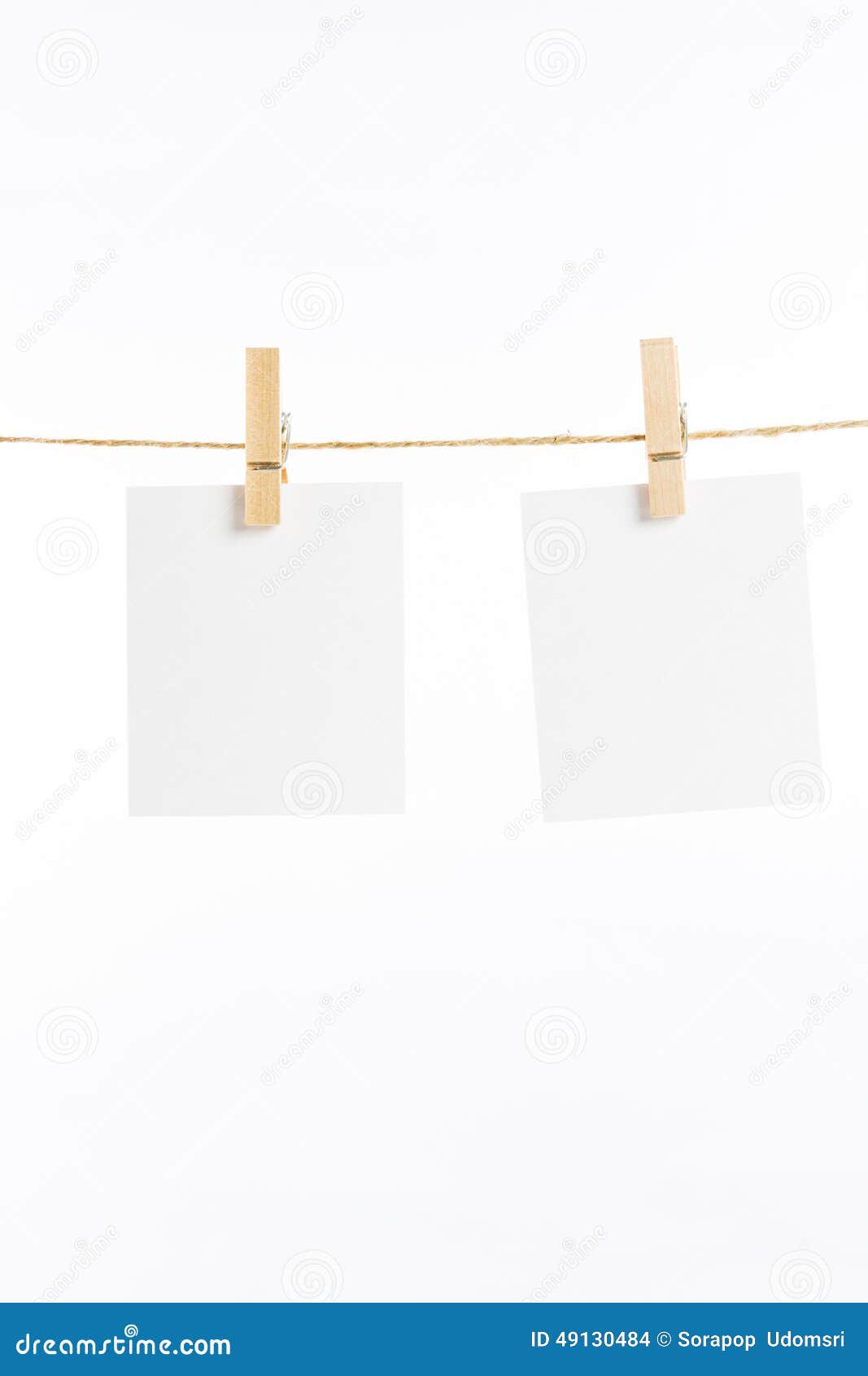 Paper Cards Hanging Rope Isolated Stock Photo - Image of note, paper ...