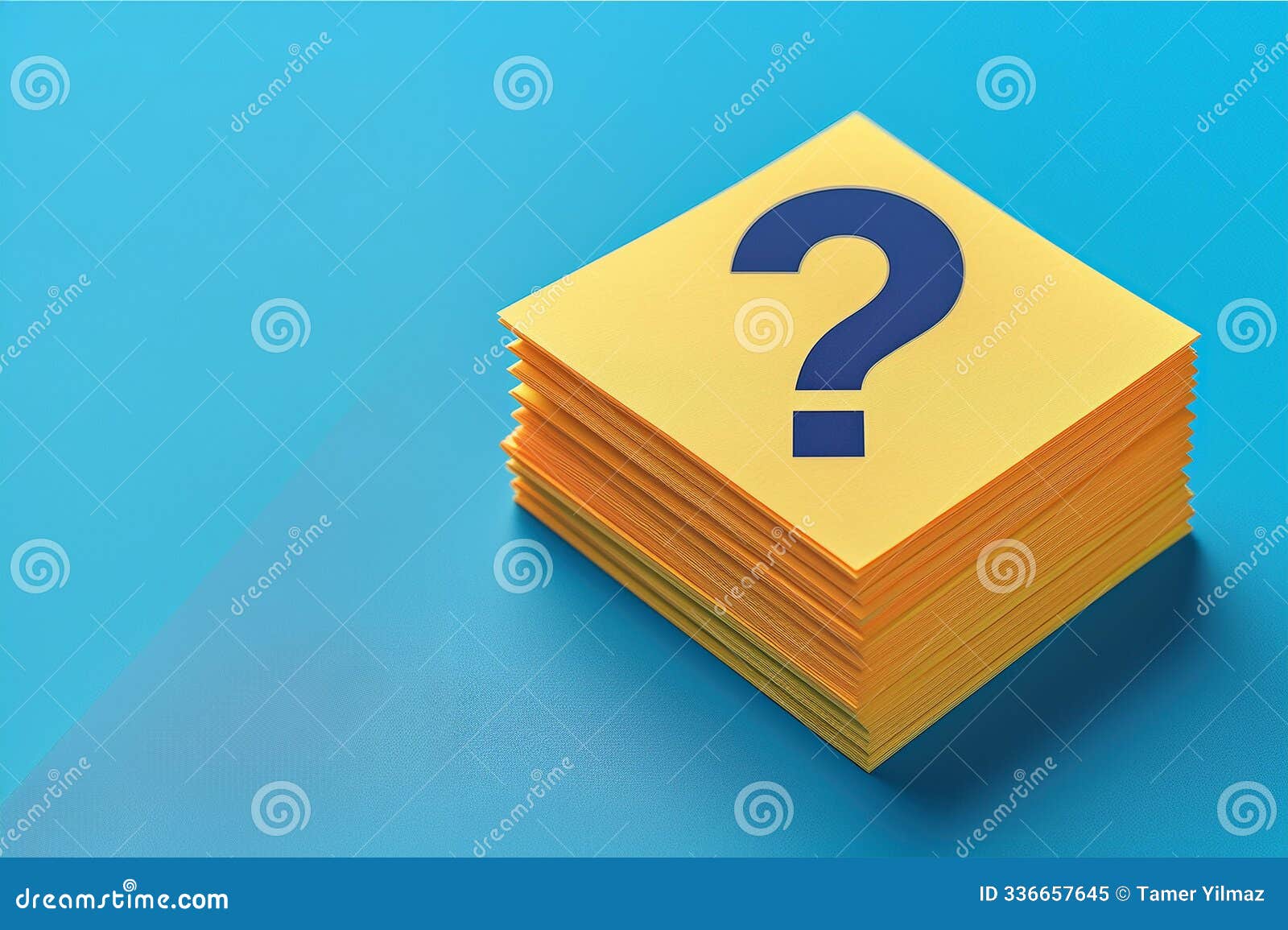 Paper Cards with Question Marks on a Blue Background. Stack of Question ...