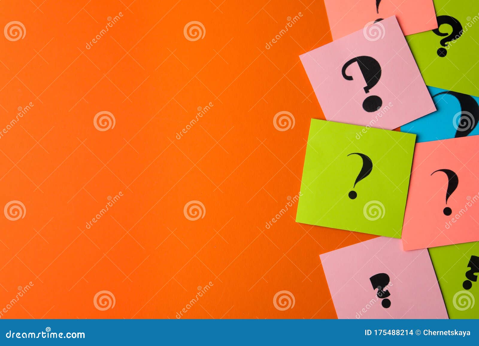 Paper Cards with Question Marks on Orange Background, Flat Lay. Space ...
