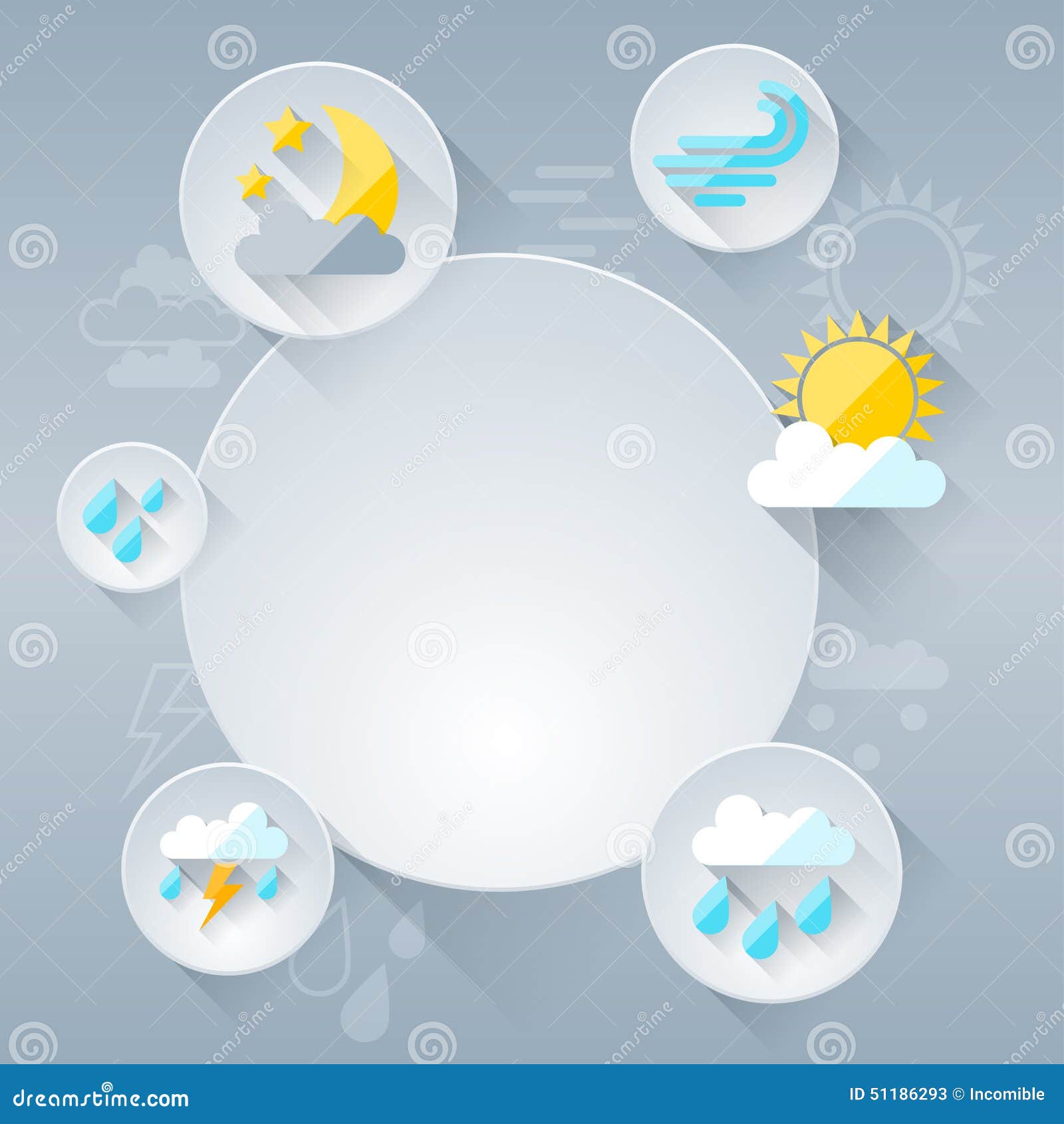 Paper Circle Banner with Weather Icons in Flat Stock Vector ...