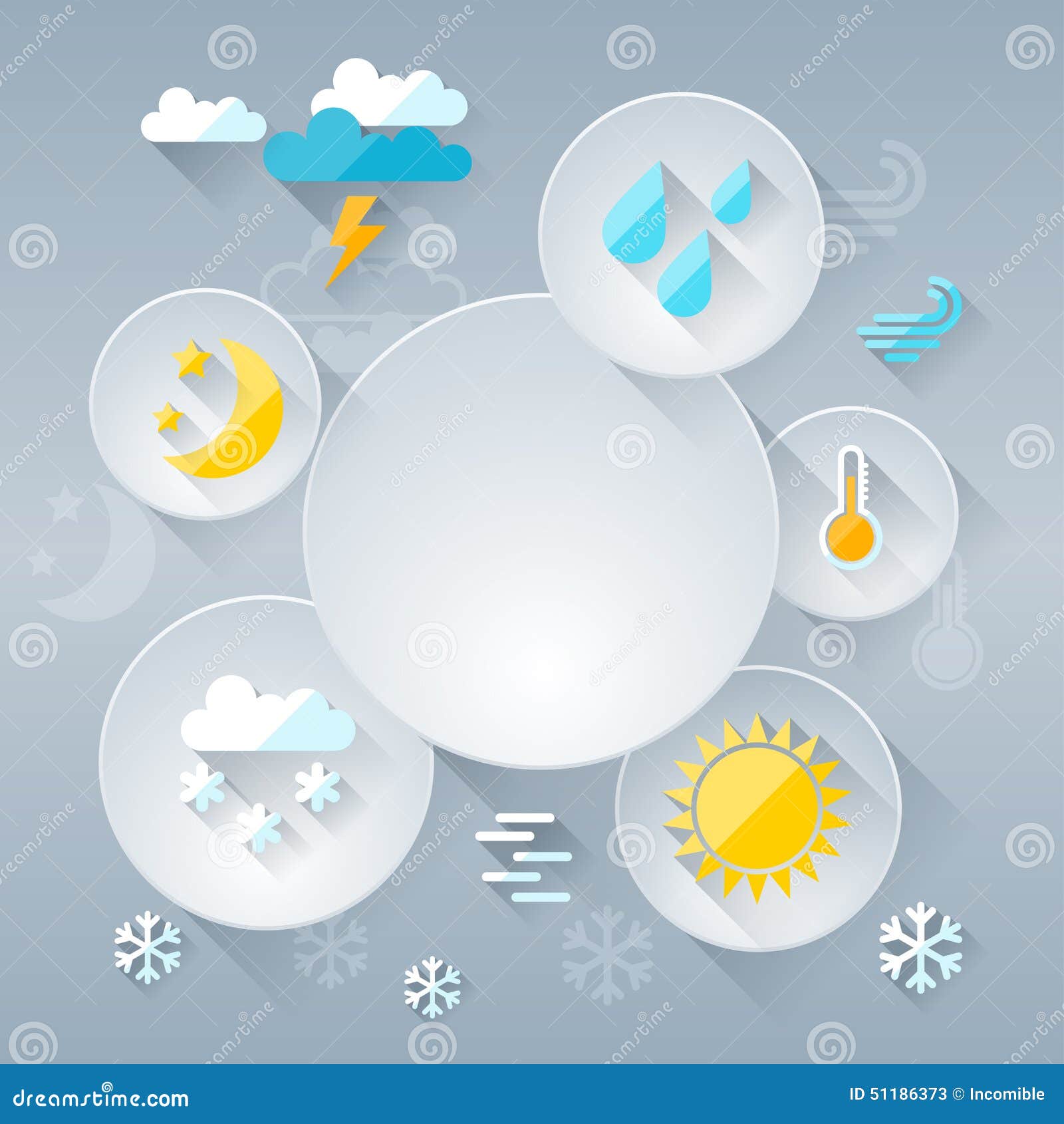 Paper Circle Banner with Weather Icons in Flat Stock Vector ...