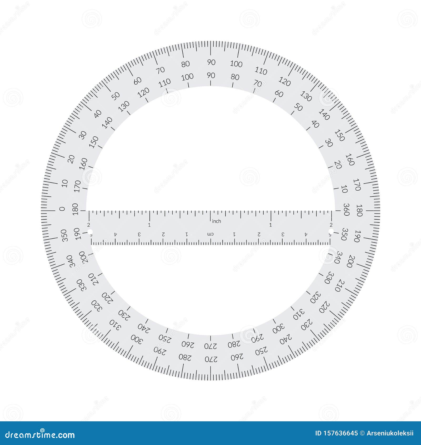 Paper Circular Protractor with a Ruler Stock Vector - Illustration of ...