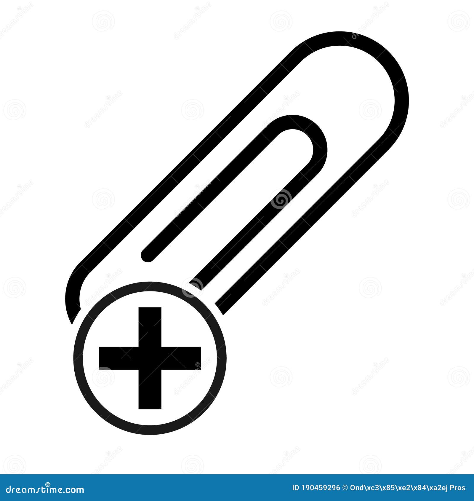 Paper Clip with Black Plus, Black Color Isolated on White Background ...