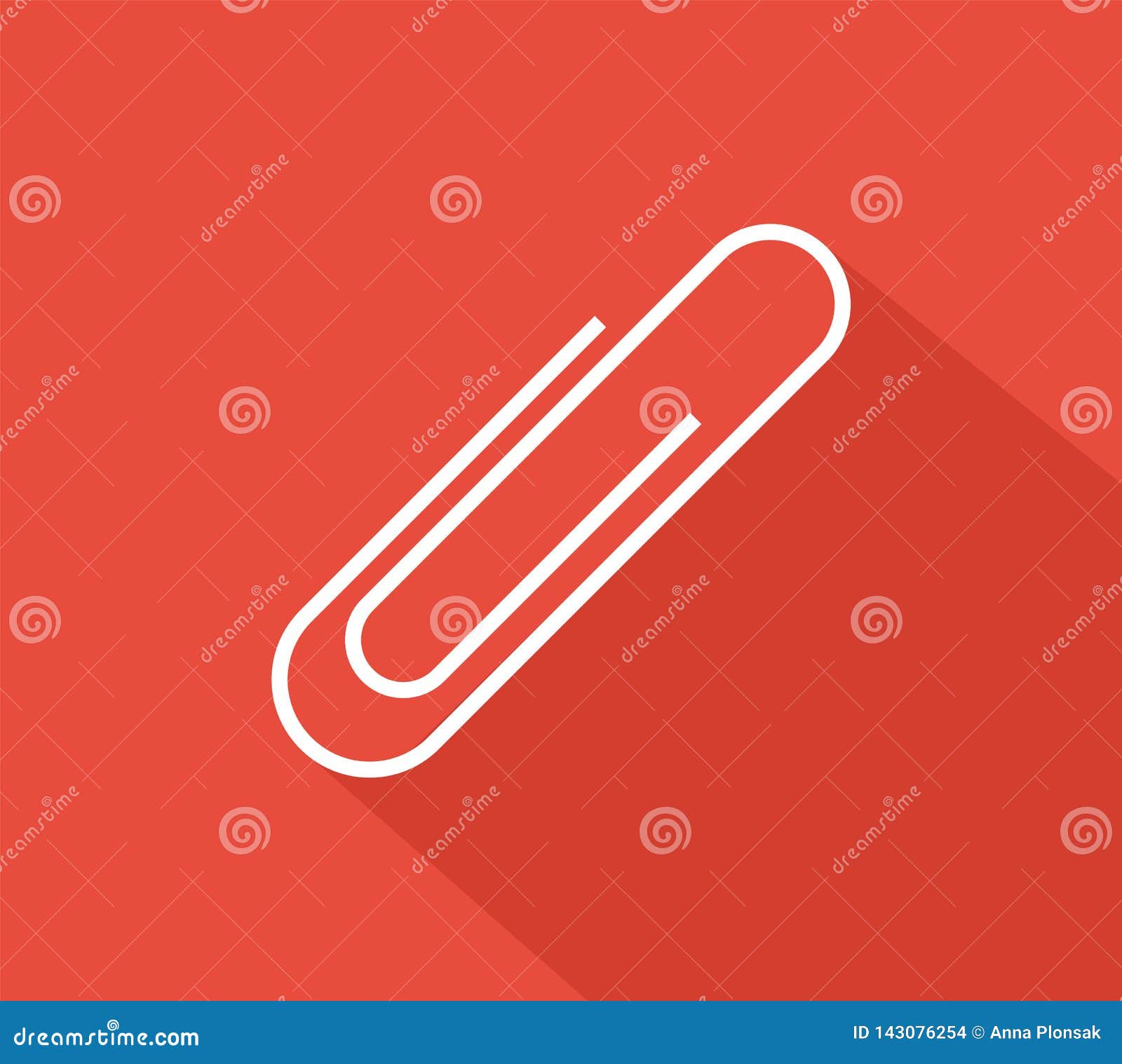 Paper Clip Sign Icon on Red Background. Flat Style. Vector Illustration ...