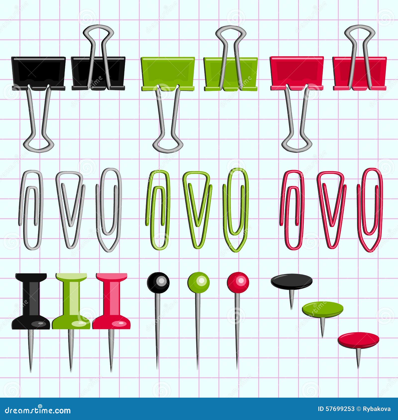 Paper Clips and Buttons on the Notebook Sheet Stock Illustration ...