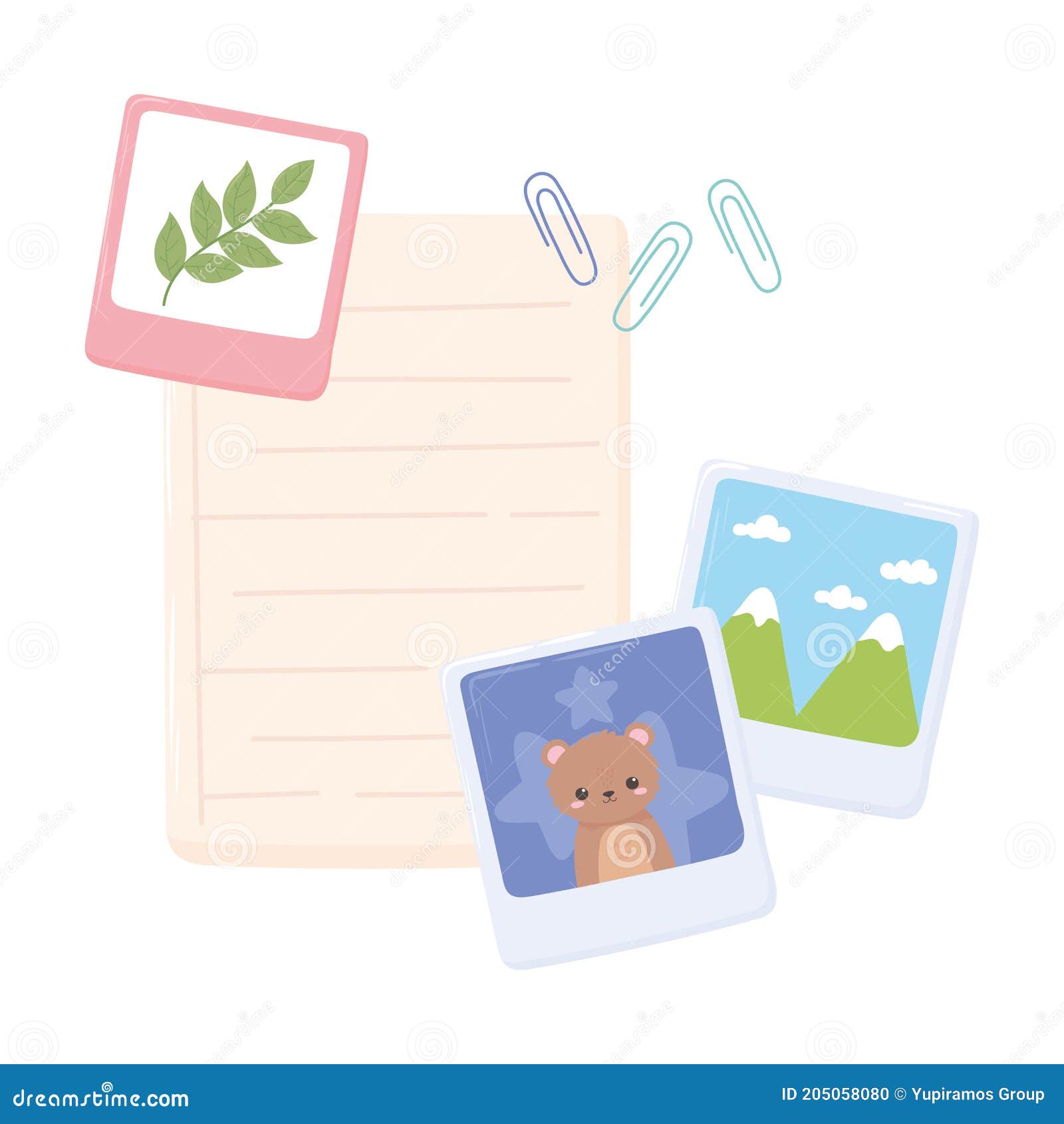 Paper Clips Note and Photos Element for Work Office Top View Design ...