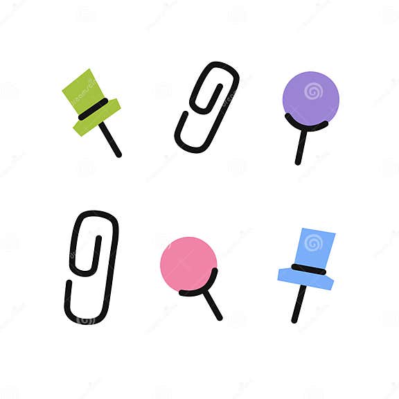 Paper Clips and Pins Set. Flat Vector Illustration. Stock Illustration ...