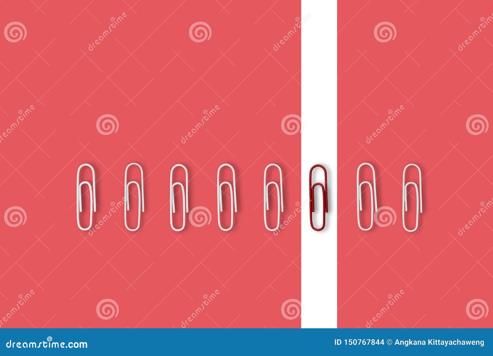 Red Paper Clip Standing in Row of Group White Paper Clips. Stock Photo ...